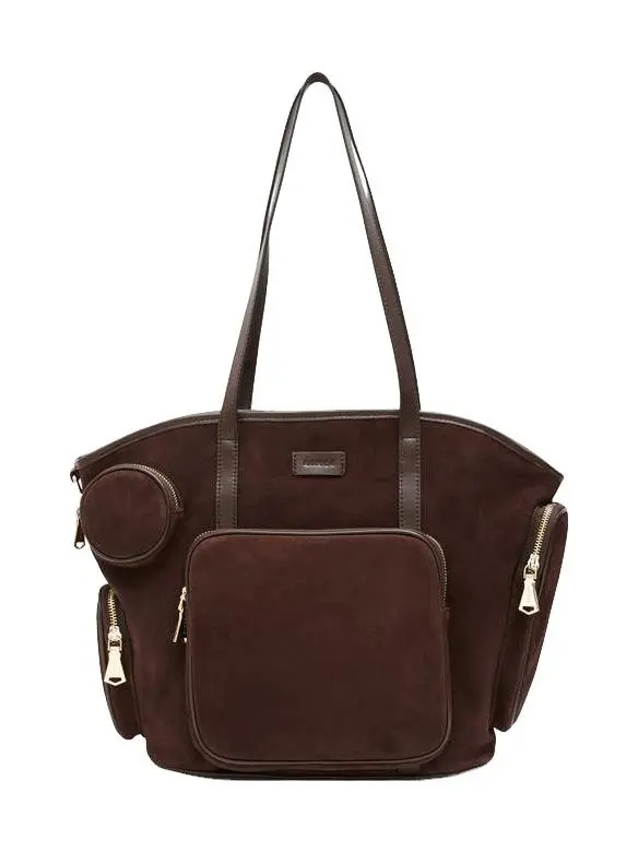 AIMEE The Skipper Cargo Leather Tote - Fudge Suede