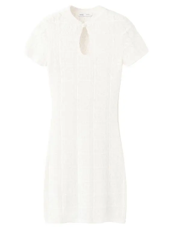 Mango Open Knit Mini Dress With Short Sleeves - Ecru