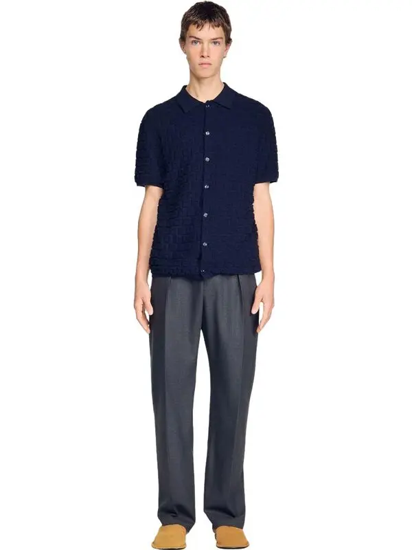Sandro Terry Knit Short-sleeve Cardigan - Navy Blue