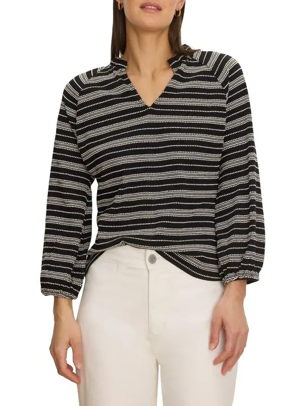 NIC+ZOE Jacquard Stripe Knit Cotton Top - Black Multi