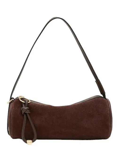 AIMEE The Skipper Barrel Leather Shoulder Bag - Fudge Suede