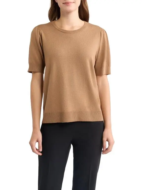 Anne Klein Puff Sleeve Crewneck Sweater - Vicuna