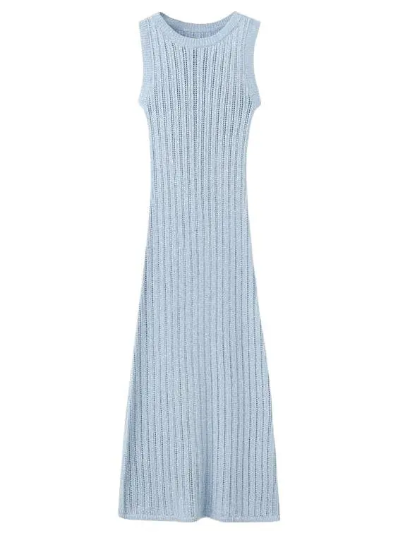 Mango Sleeveless Ribbed Knit Dress - Sky Blue