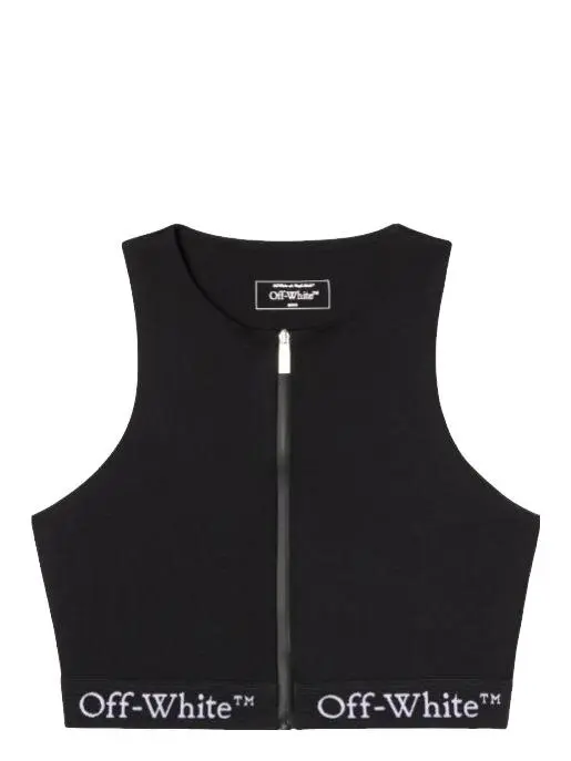 Off-White Zip-up Crewneck Sleeveless Top - Black