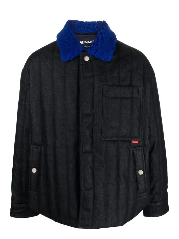 Sunnei Color-blocked Collar Button Casual Jacket - Black