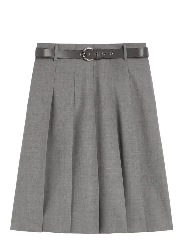 Max Mara Belted Pleated Midi Skirt - Medium Gray