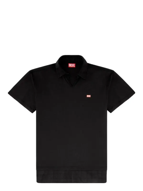 DIESEL® Jersey Polo Shirt With Check Flannel Trims - Black