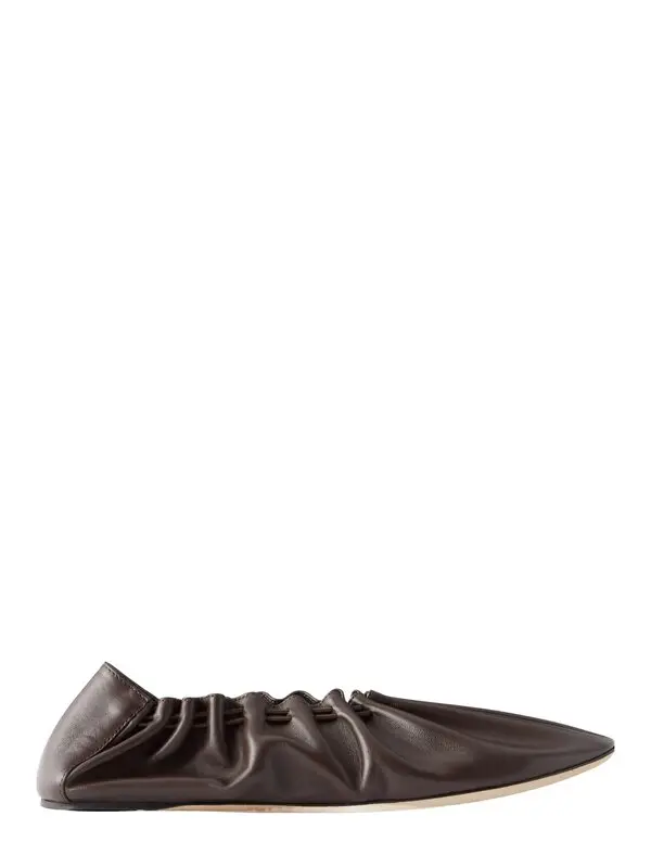 Staud Rue Gathered Leather Ballet Flats - Black