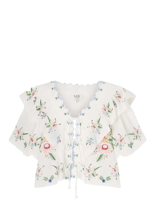 Sea Serafina Embroidered Ruffled Blouse - No