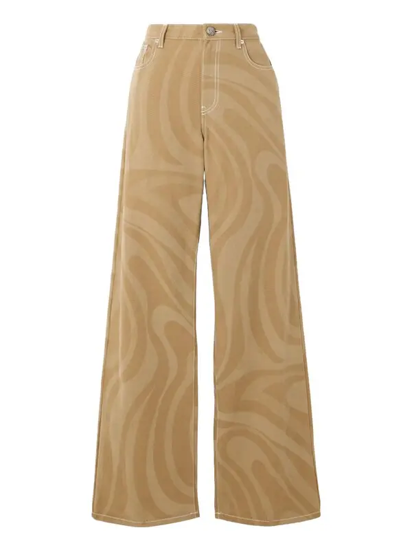 Emilio Pucci Printed Cotton-canvas Wide-leg Pants - Nude