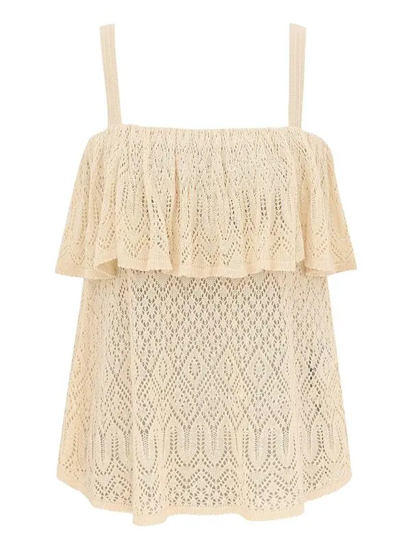 Zimmermann Mahon Ruffled Pointelle-knit Top - Cream