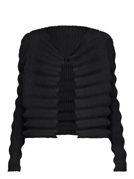 Issey Miyake Pleated Long Sleeve Cardigan - Black