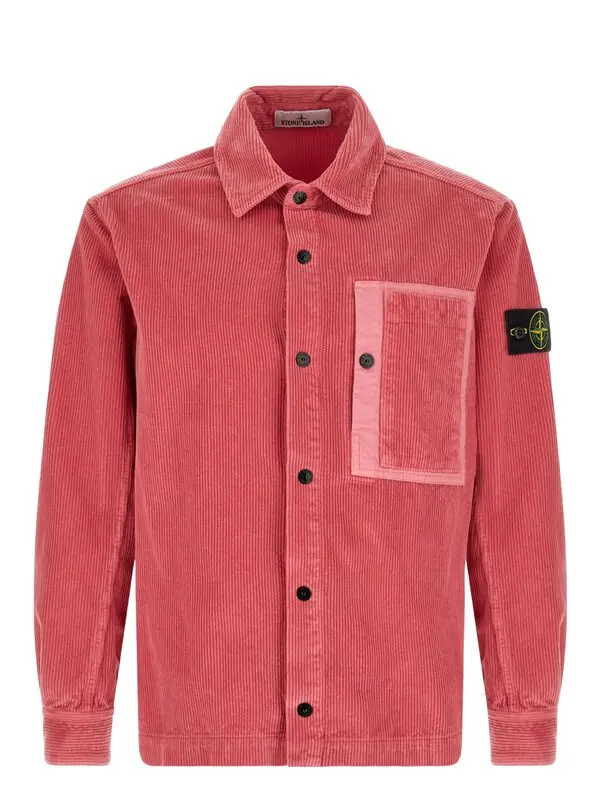 Stone Island Logo Patch Corduroy Shirt - Red