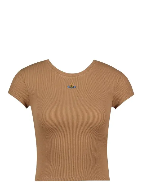 VIVIENNE WESTWOOD Cropped Ribbed T-shirt - Cardboard