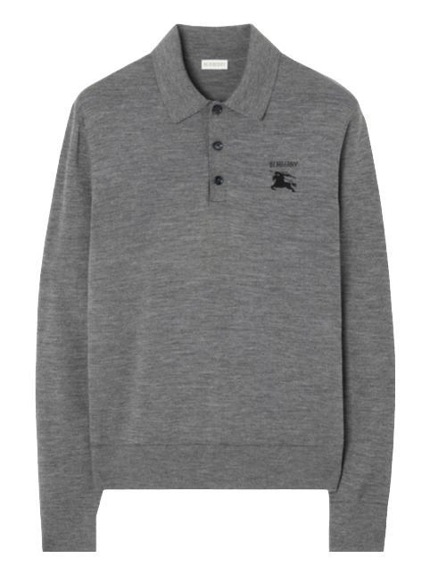 Burberry Long-sleeve Knight Wool Polo Shirt - Grey