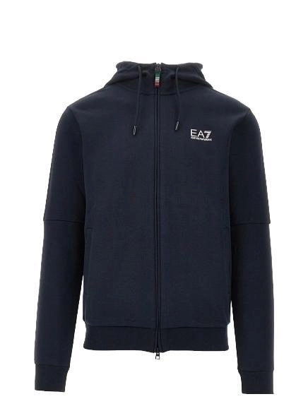EA7 Long-sleeve Zip-up Hooded Sweatshirt With Drawstring - Black