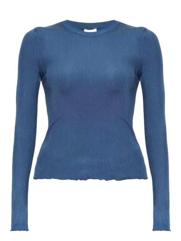Alaïa Long-sleeve Knit Top With Ribbed Texture And Wavy Hem - Blue