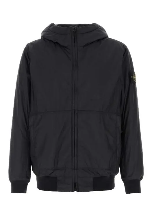 Stone Island Logo Patch Zip-up Hooded Jacket - Blue