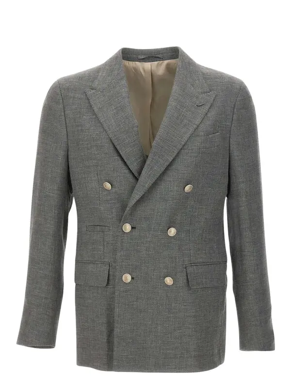 Eleventy Double-breasted Peak-lapel Blazer - Gray