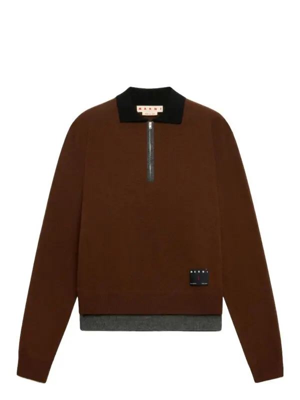 Marni Cashmere Polo Jumper With Layered Effect - Brown