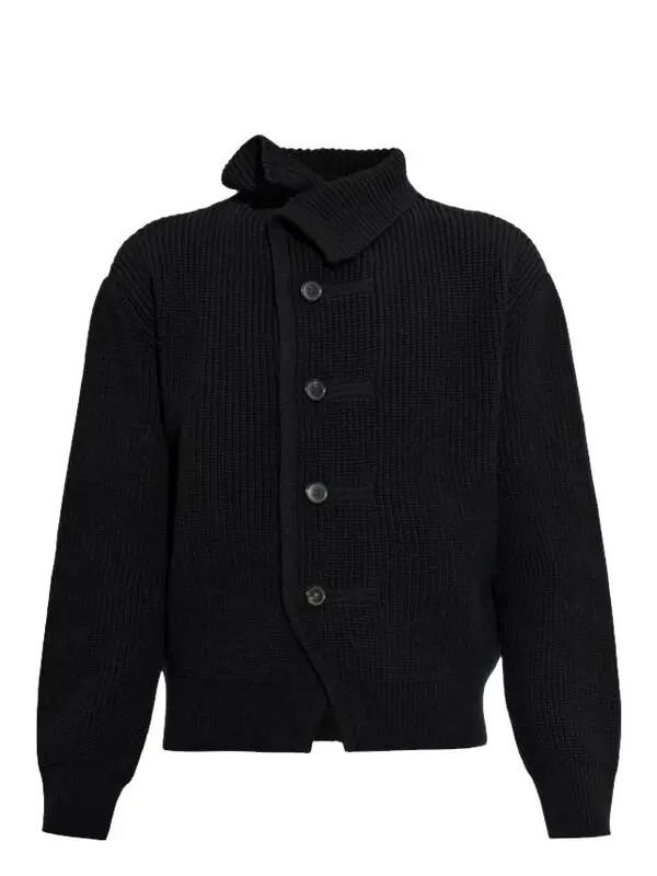Dries Van Noten Long Sleeve Ribbed Knit Top - Black