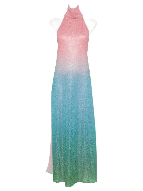 Oseree Glittered Halterneck Maxi Dress With Side Slit - Blue