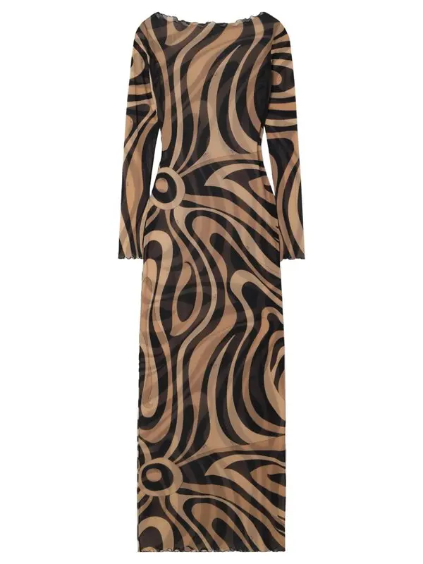 Emilio Pucci Marmo Printed Mesh Maxi Dress - Black