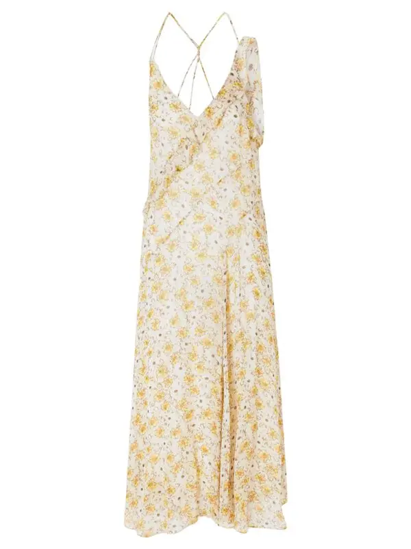 Isabel Marant Étoile Ruffled Chiffon Floral Print Midi Dress - Nude