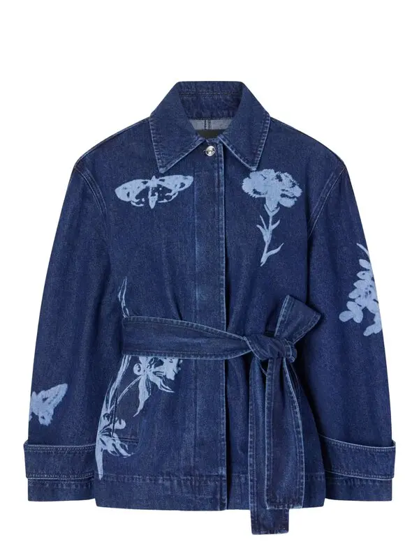 Erdem Belted Laser-printed Denim Jacket - Blue
