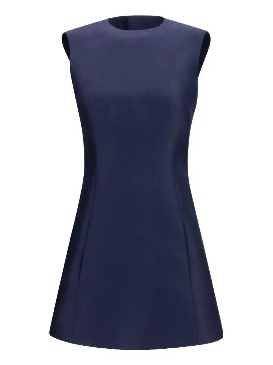 Balenciaga Sleeveless Round Neck Dress With Single Button Detail - Navy