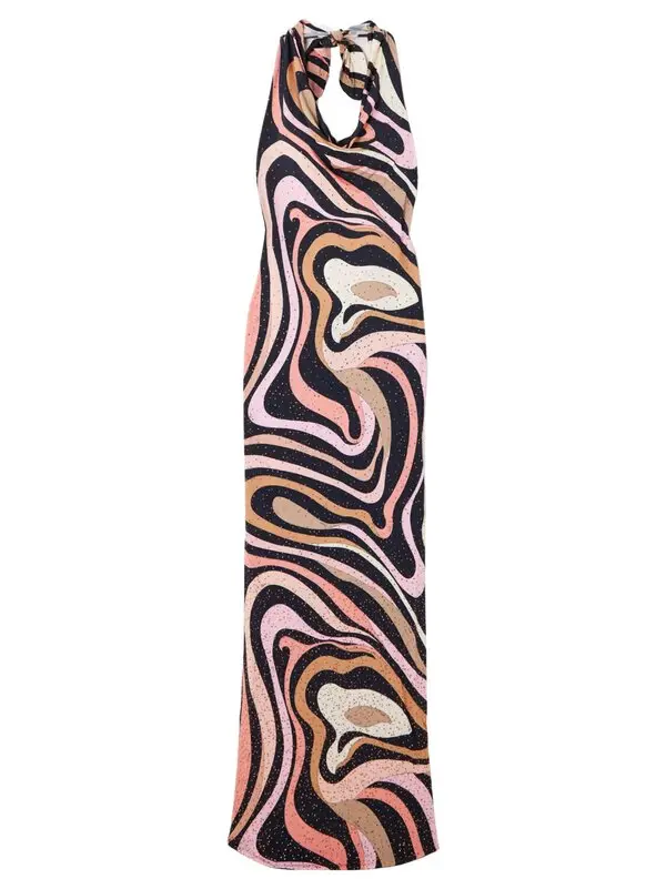 Emilio Pucci Printed Satin-jersey Halterneck Maxi Dress - Black