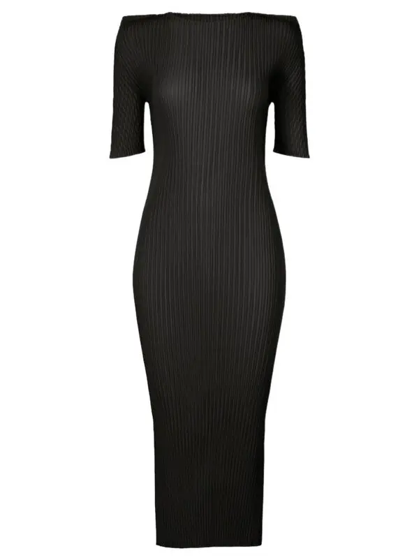 Issey Miyake Box-shoulder Pleats Midi Dress - Black