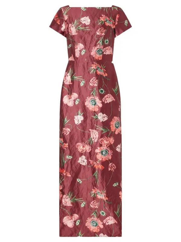 Erdem Floral-print Textured Satin Dress - Red