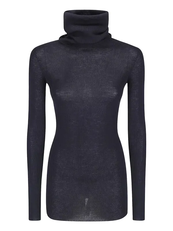Rick Owens Long Sleeve Ribbed Knit Turtleneck - Black