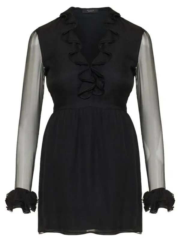 Gucci Silk Chiffon Ruffled Mini Dress - Black