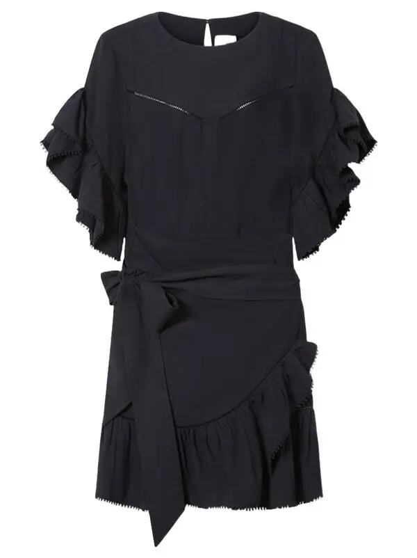Isabel Marant Étoile Melicia Dress With Tiered Skirt And Pom-pom Embroidery - Black
