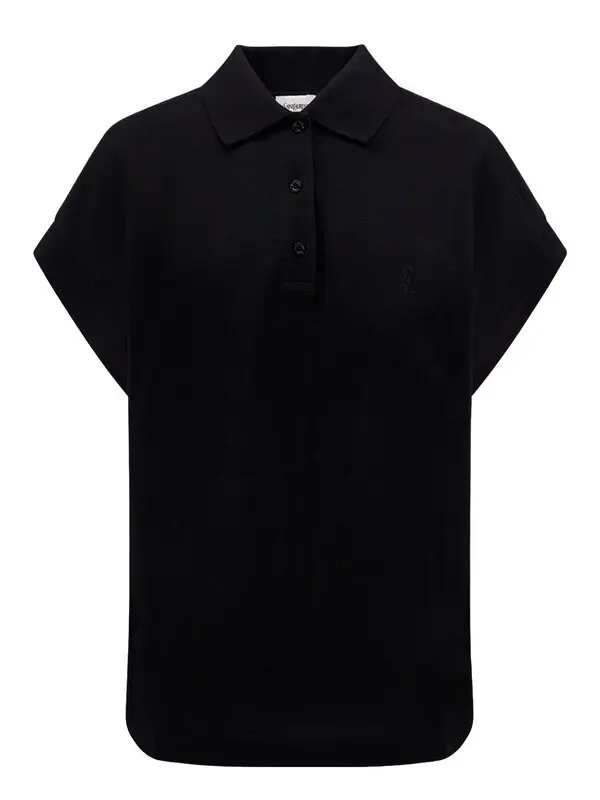 Saint Laurent Short Sleeve Polo Shirt With Cassandre Logo - Black