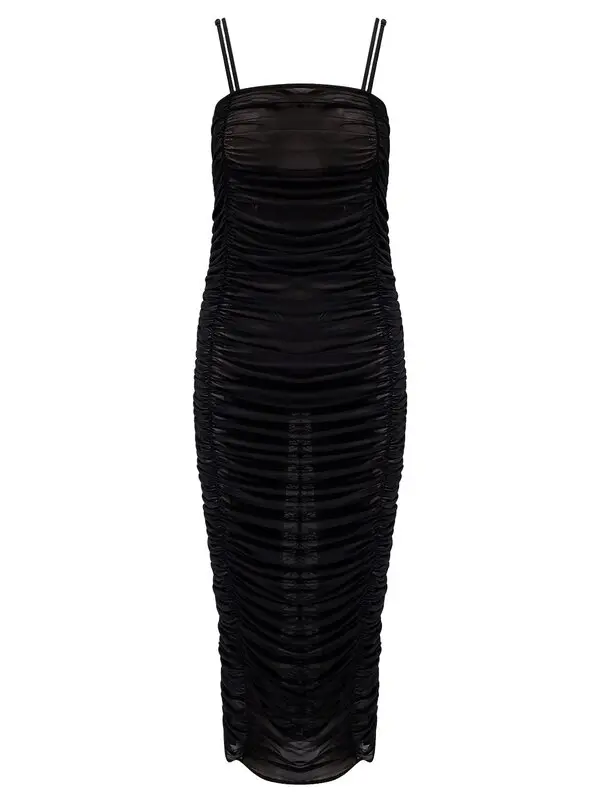 ACTUALEE Nylon Draped Dress With Adjustable Straps - Black