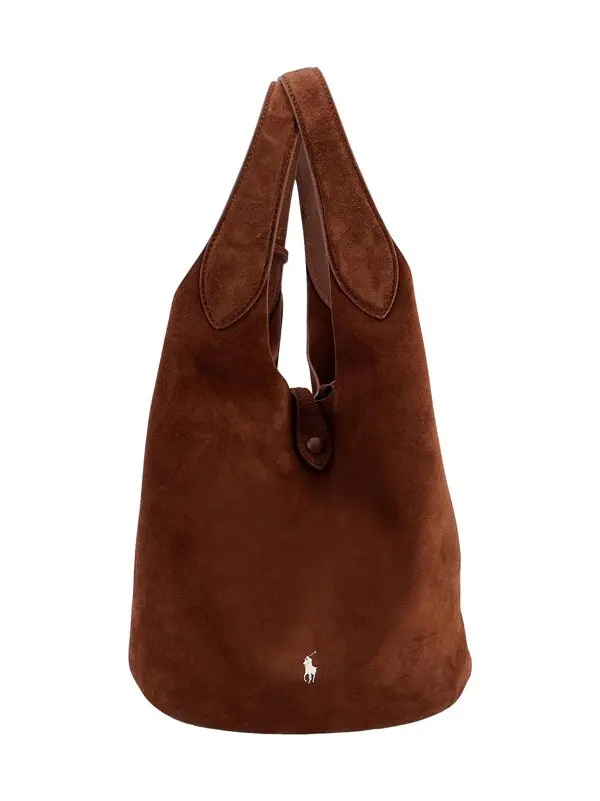 Polo Ralph Lauren Play Suede Shoulder Bag With Contrasting Logo - Brown