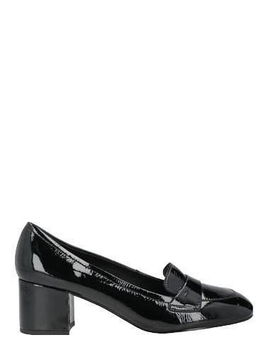 BIBI LOU Patent Leather Loafers With Geometric Heel - Black