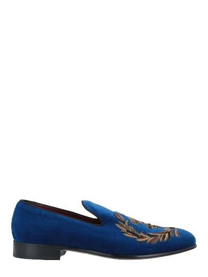 Dolce & Gabbana Velvet Loafers With Embroidered Detailing - Blue
