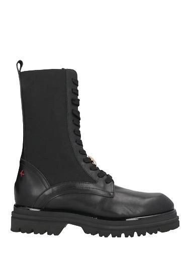 GIO+ Leather And Textile Combat Boots With Crystal Embellishments - Black