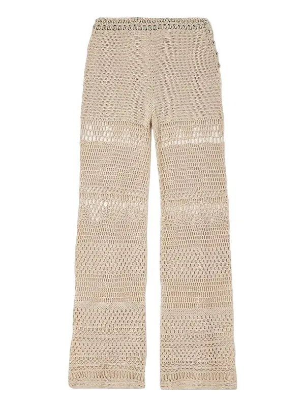 Rabanne Embellished Crocheted Cotton Flared Pants - Beige