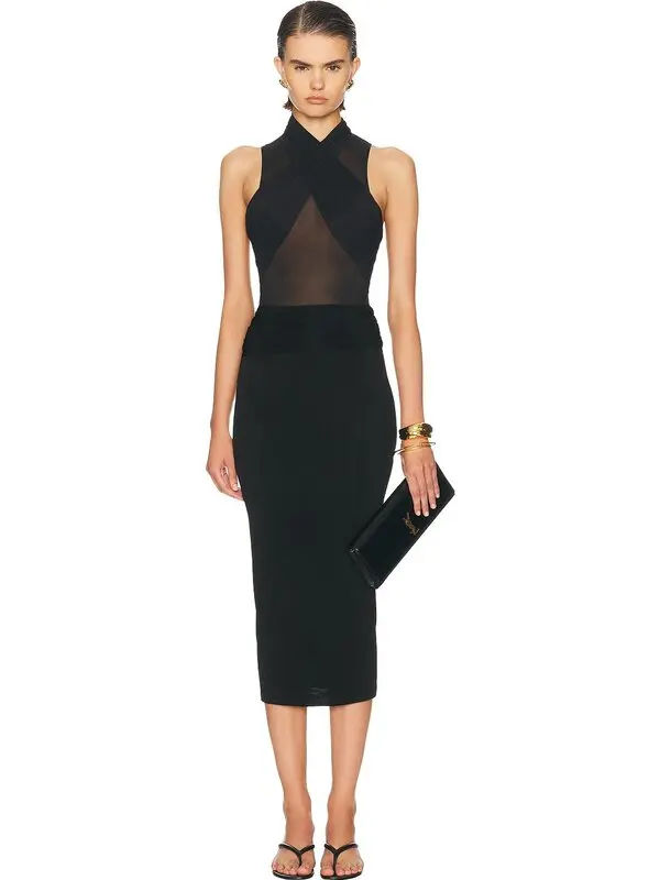 Wardrobe.NYC Translucent Halter Neck Bodysuit - Black