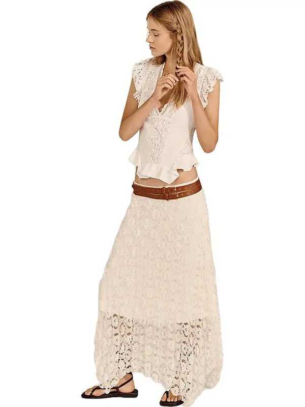 Anthropologie Lace Flutter-sleeve Top - Ivory