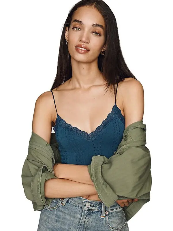 LYREBIRD Seamless Pointelle Lace Trim Tank Top - Blue Opal