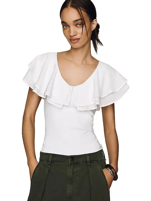Anthropologie Ruffled Flutter Sleeve Top - Lucent White