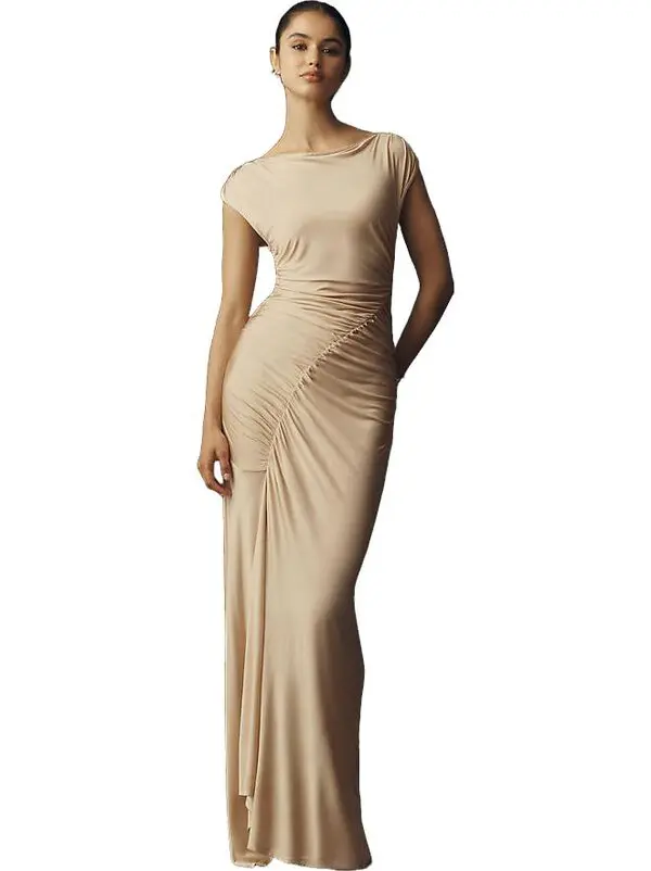 Shona Joy Micro Gathered Maxi Dress - Light Sand
