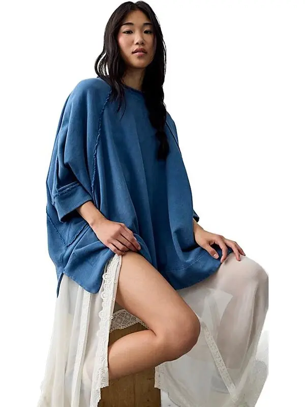 Free People We The Free Oversized Sweatshirt With Raw Seams - Blue