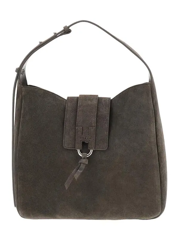 Hogan Vertical Hobo Bag In Suede - Marrone